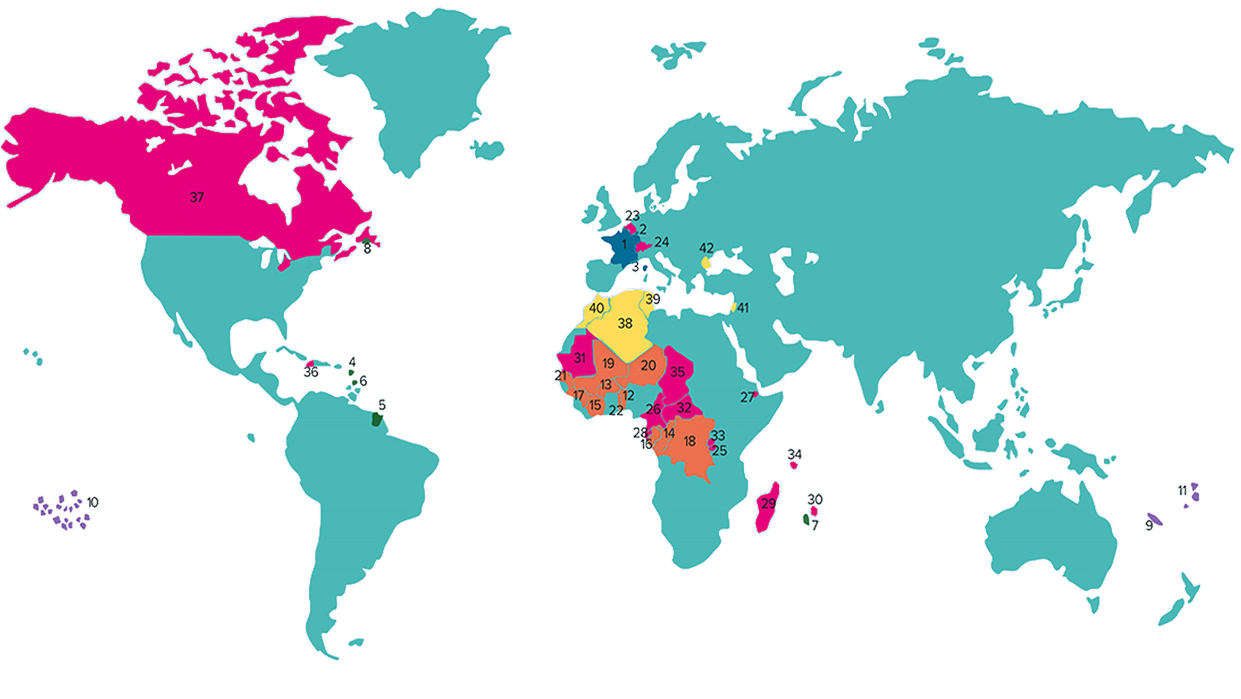 Carte du monde francophone | Fransk 5-9 | Gyldendals fagportaler